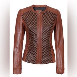 Jackets & Coats | Maude Women Cognac Textured Leather Biker Jacket G922 ...
